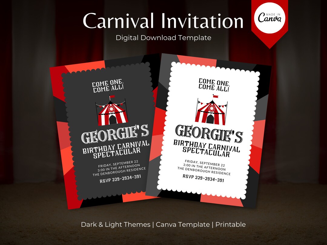 Carnival Invitation Template, Halloween Carnival Birthday Invitation ...