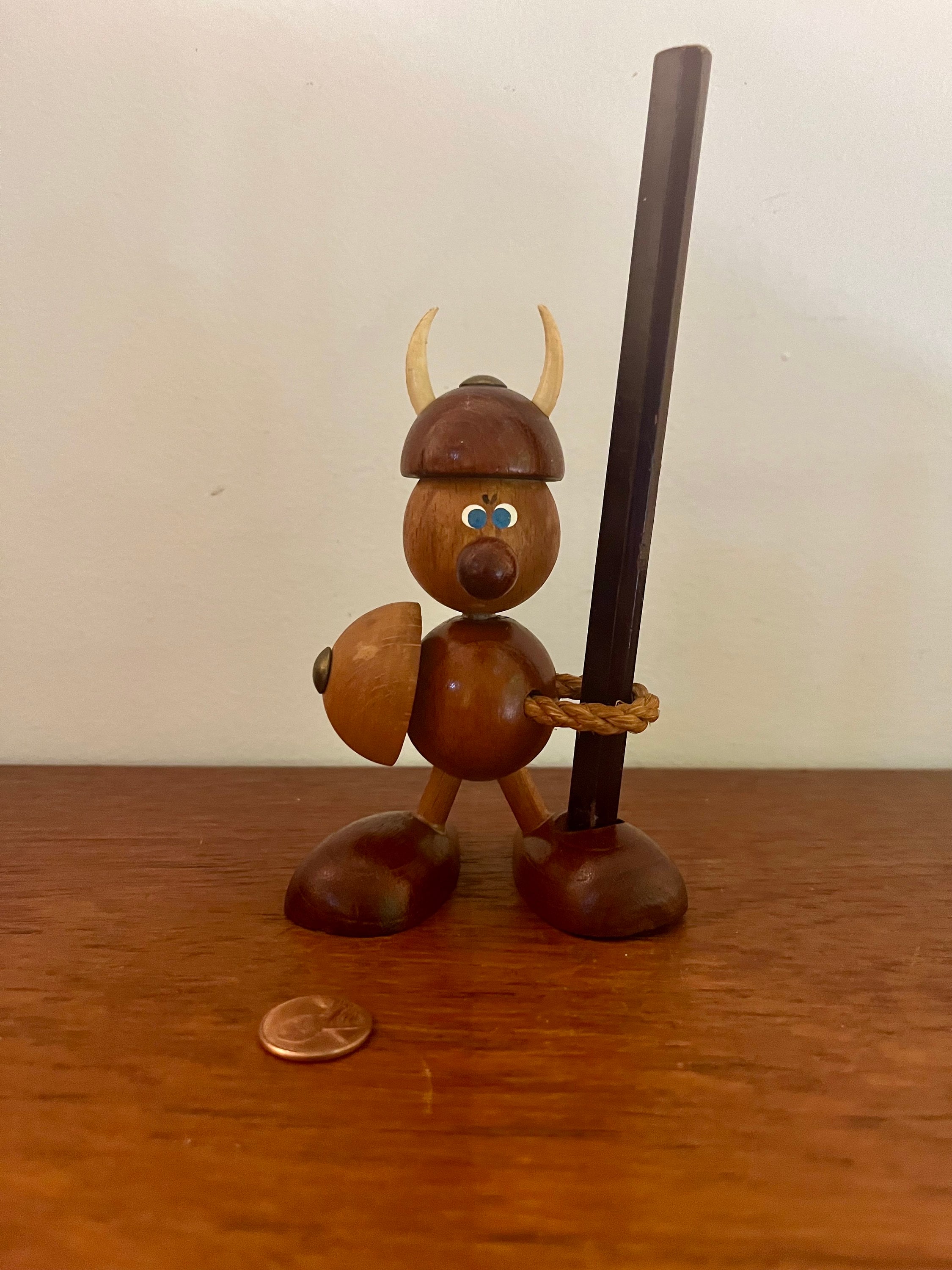 Danish Teak, Rope, & Metal Vintage Viking Figurine Pencil Holder in the ...