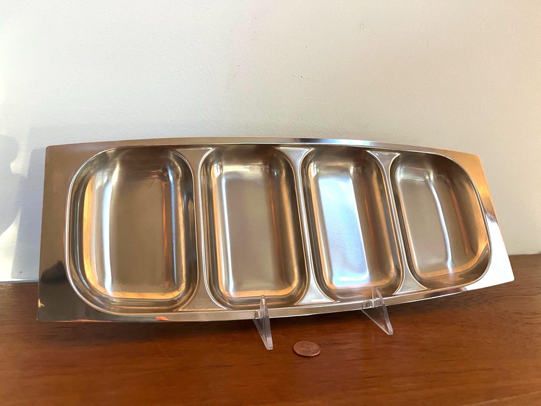 Vintage Pressed Stainless Steel (15” L) Multi Compartment Serving Tray ...