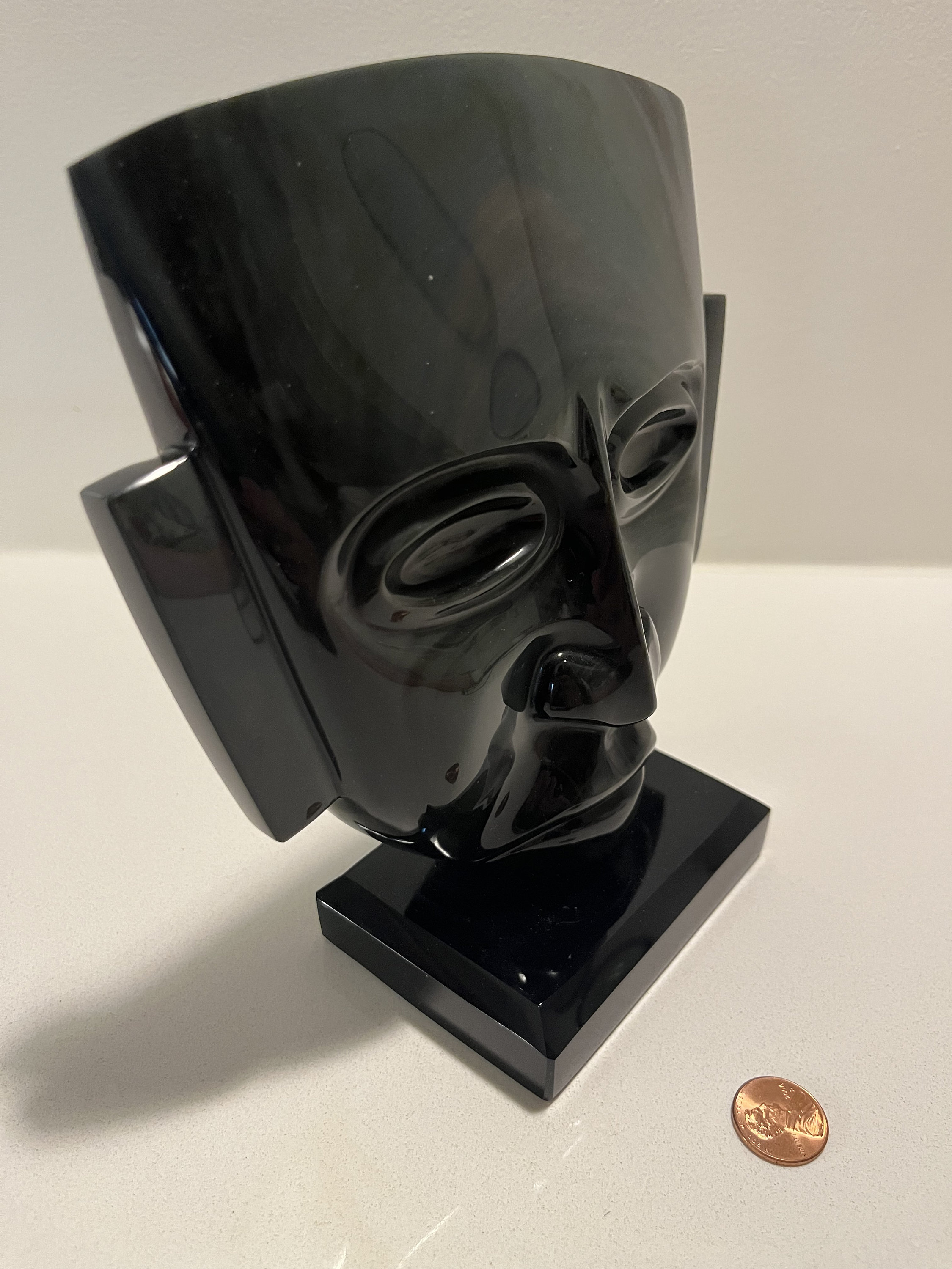 Teotihuacan Carved Obsidian Mask Sculpture Mexican Modern Mcm ...