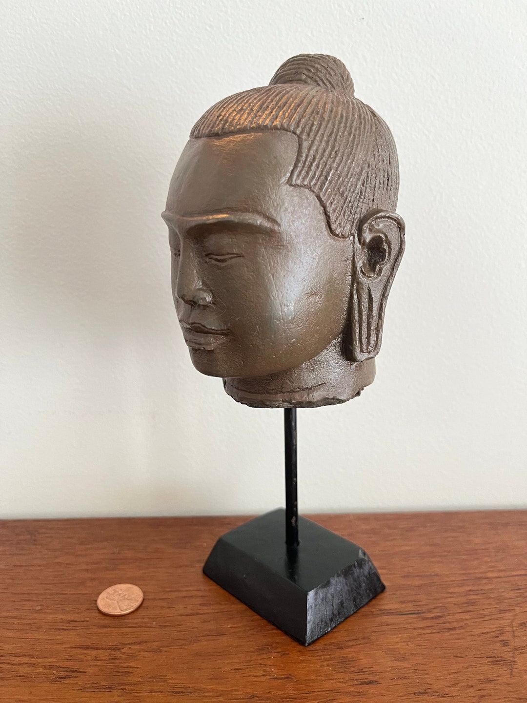 Shiva Statue - Head Mounted on Wood Base - Cast Sculpture - Southeast ...
