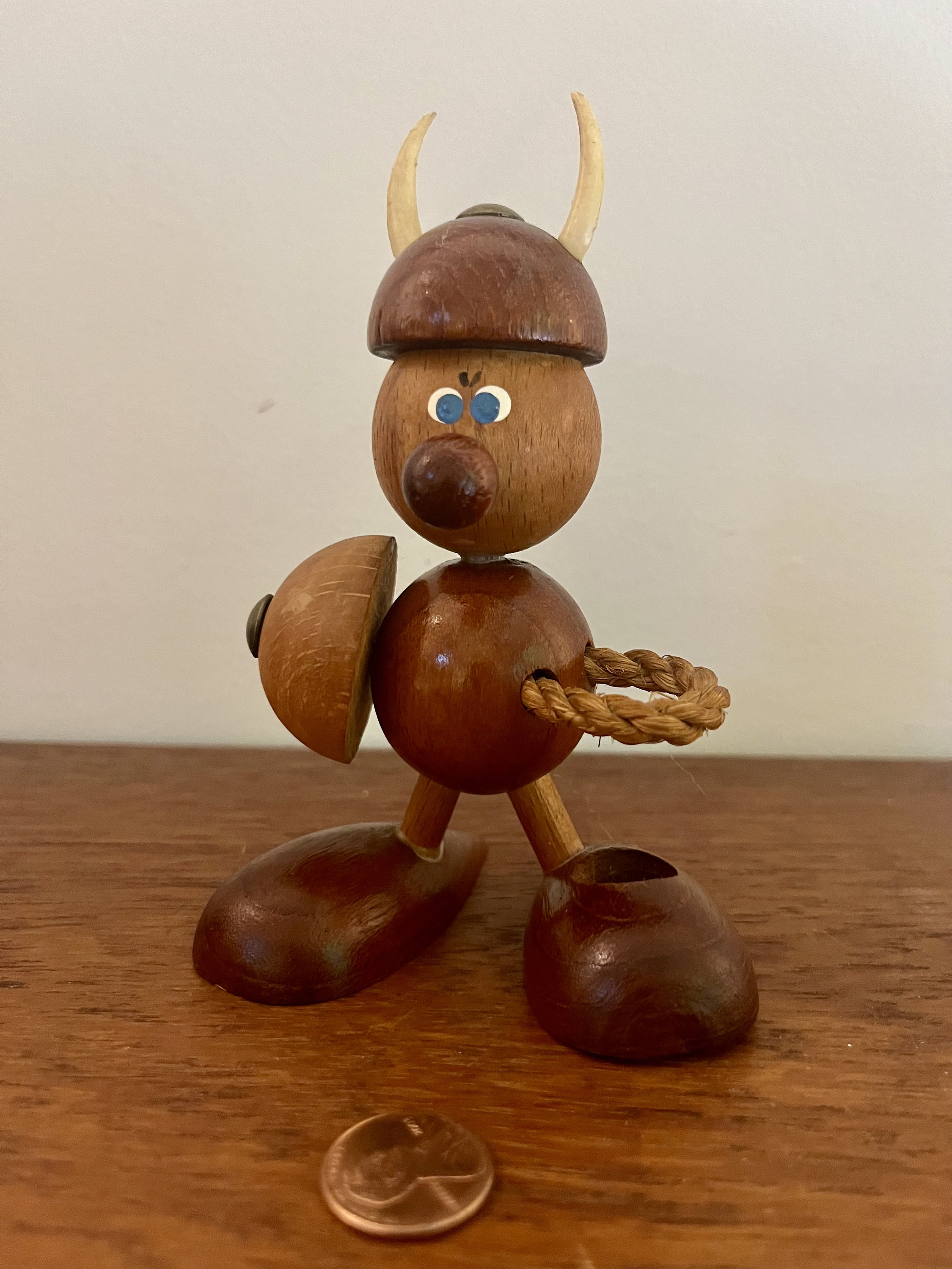 Danish Teak, Rope, & Metal Vintage Viking Figurine Pencil Holder in the ...