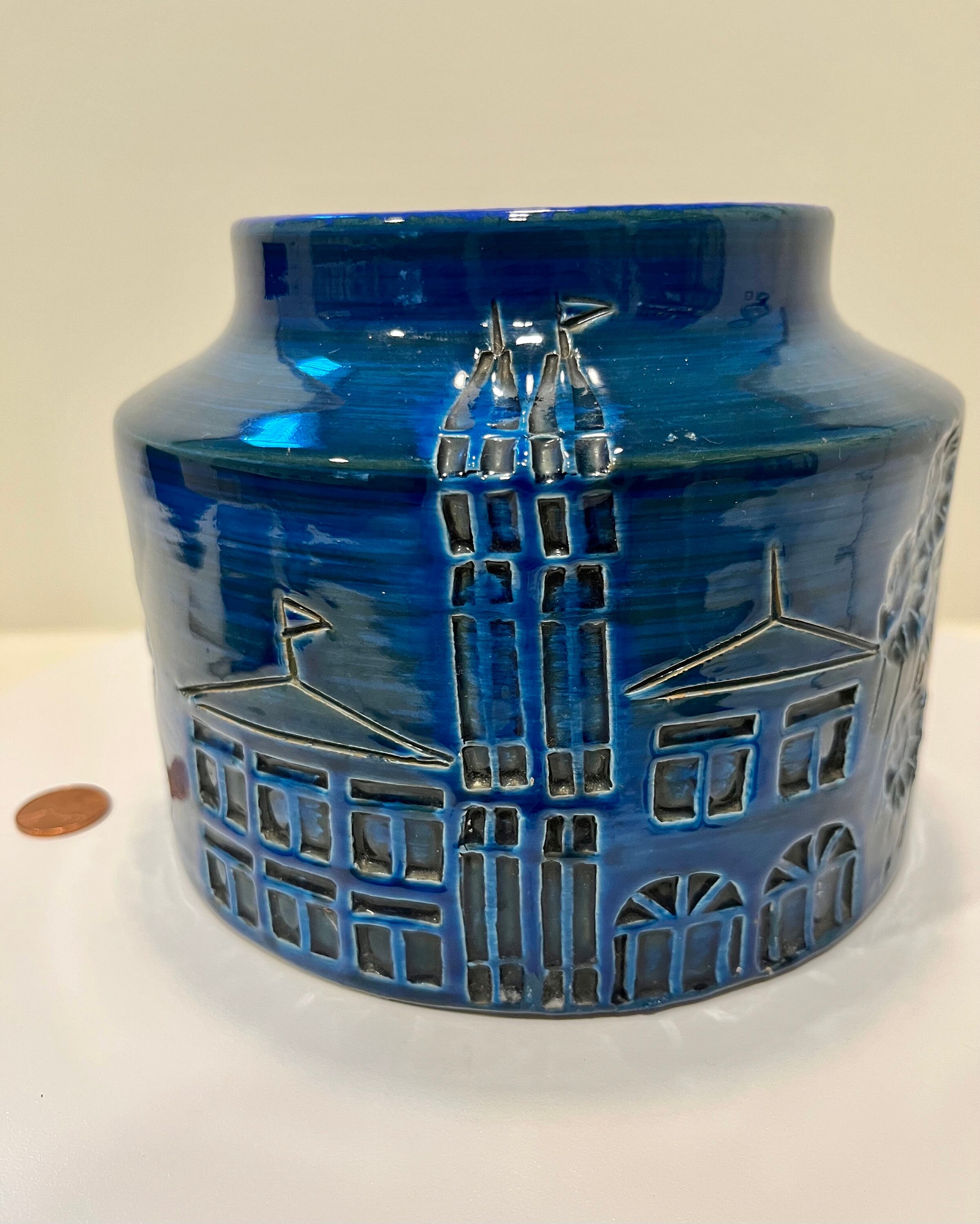 Bitossi Aldo Londi Rimini Blue and Green Incised & Patterned cityscape ...