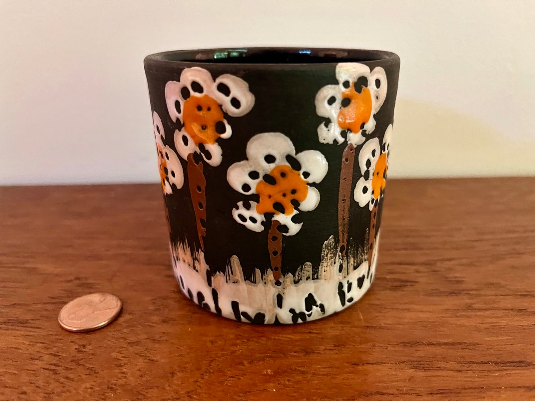 Raymor Ceramic Vase With Matte & Gloss Black Glaze With White and ...