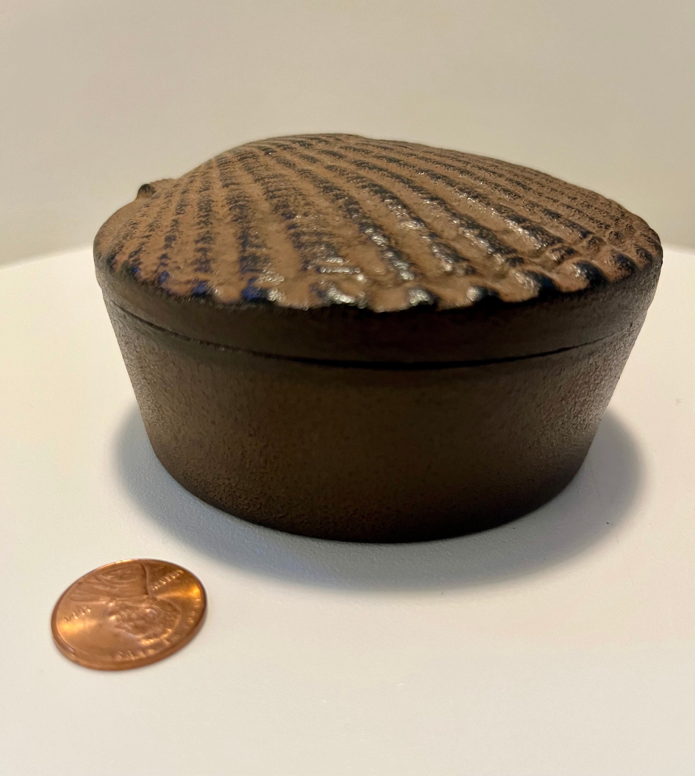 Japanese Vintage Cast Iron Jewelry Box With Scallop Shaped Lid Japan ...