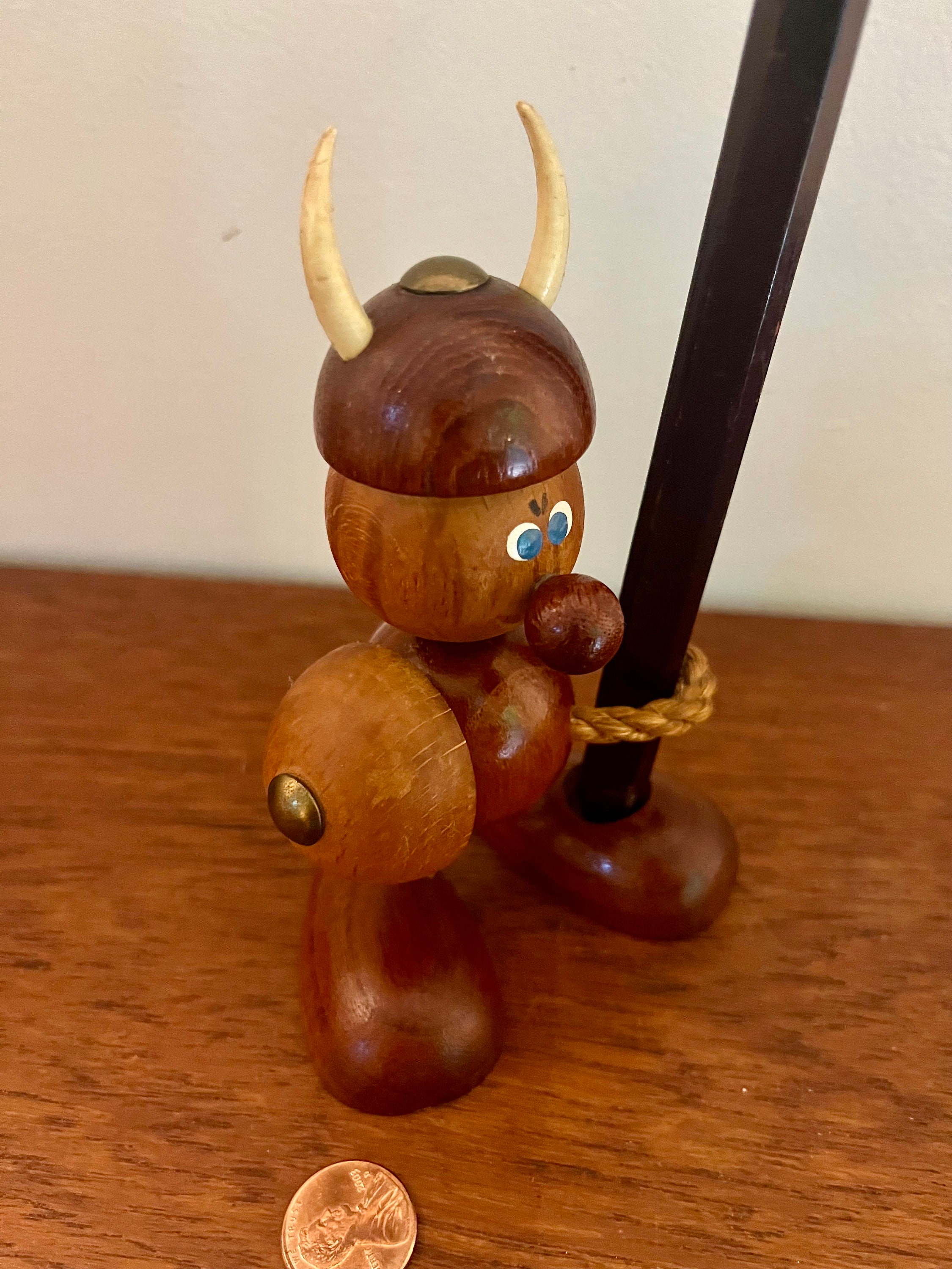 Danish Teak, Rope, & Metal Vintage Viking Figurine Pencil Holder in the ...