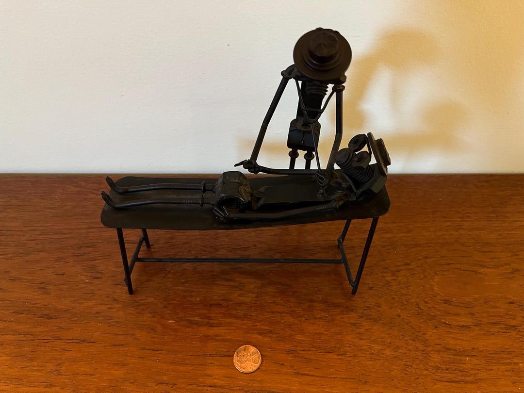 Signed Handcrafted Black Vintage Scrap Metal Sculpture of Doctor ...