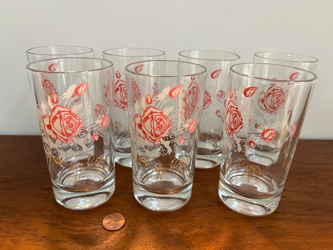 Melmac Dinnerware (boonton) Vintage Set of 7 Petite Water Glasses Patterned With Roses and Gold ...