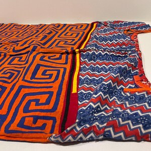 Guna Yala Vintage Hand Stitched Blouse - Coral Pattern - Blue, White ...