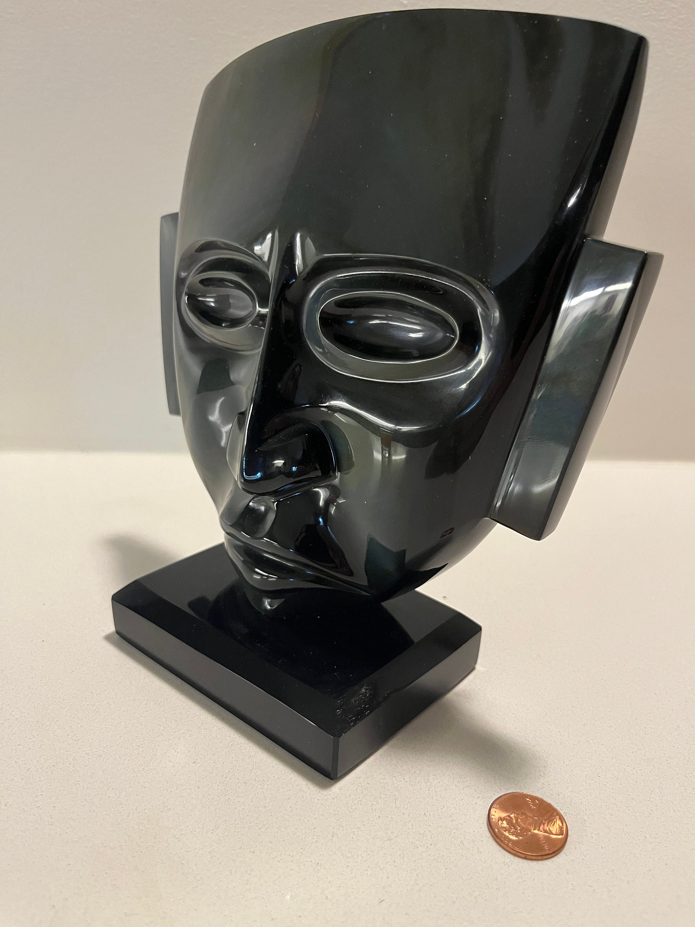 Teotihuacan Carved Obsidian Mask Sculpture Mexican Modern Mcm ...
