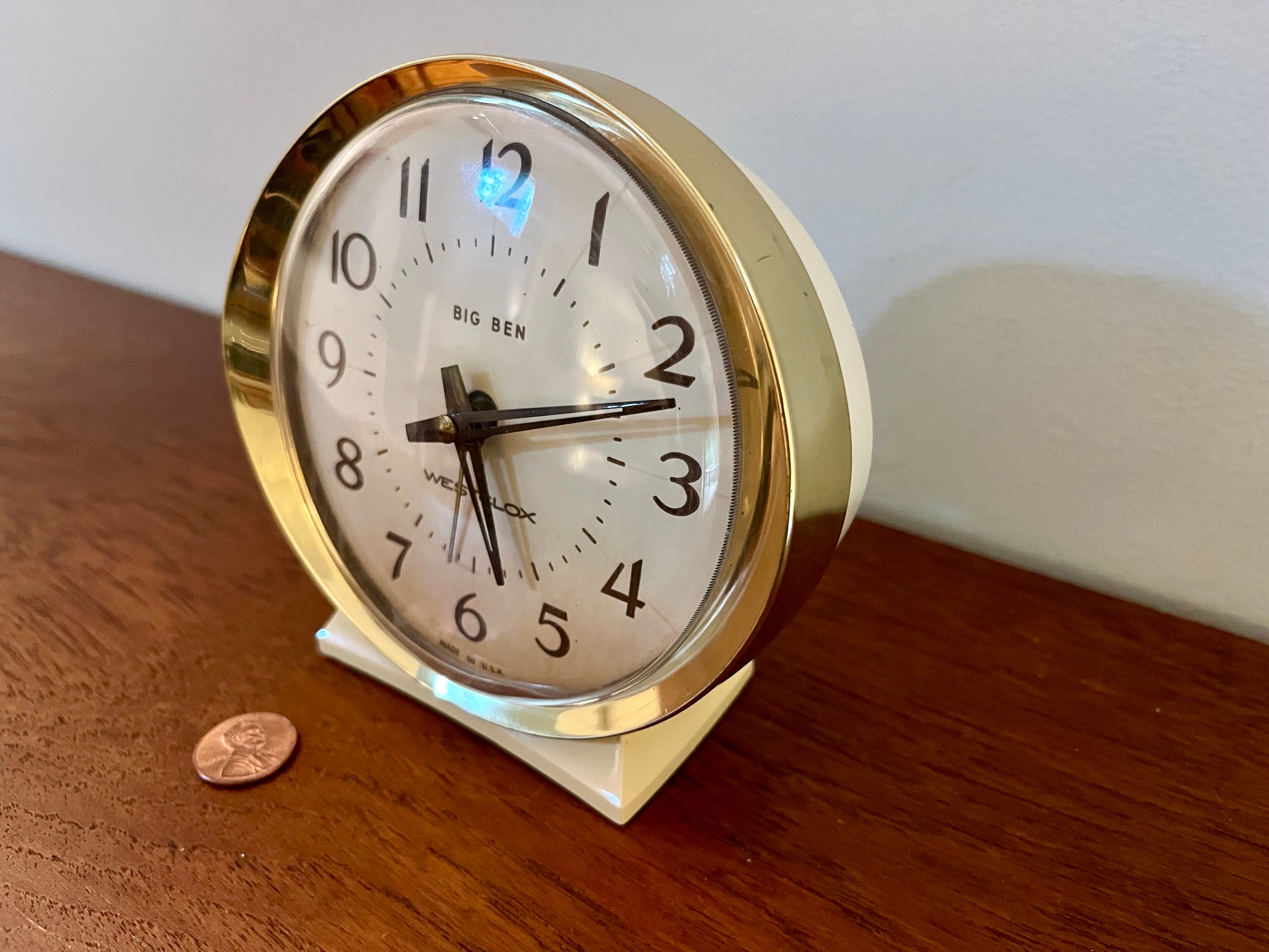 Westclox Vintage Big Ben Brass Chrome and Cream Enamel Bedside Alarm ...