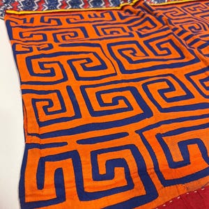 Guna Yala Vintage Hand Stitched Blouse - Coral Pattern - Blue, White ...