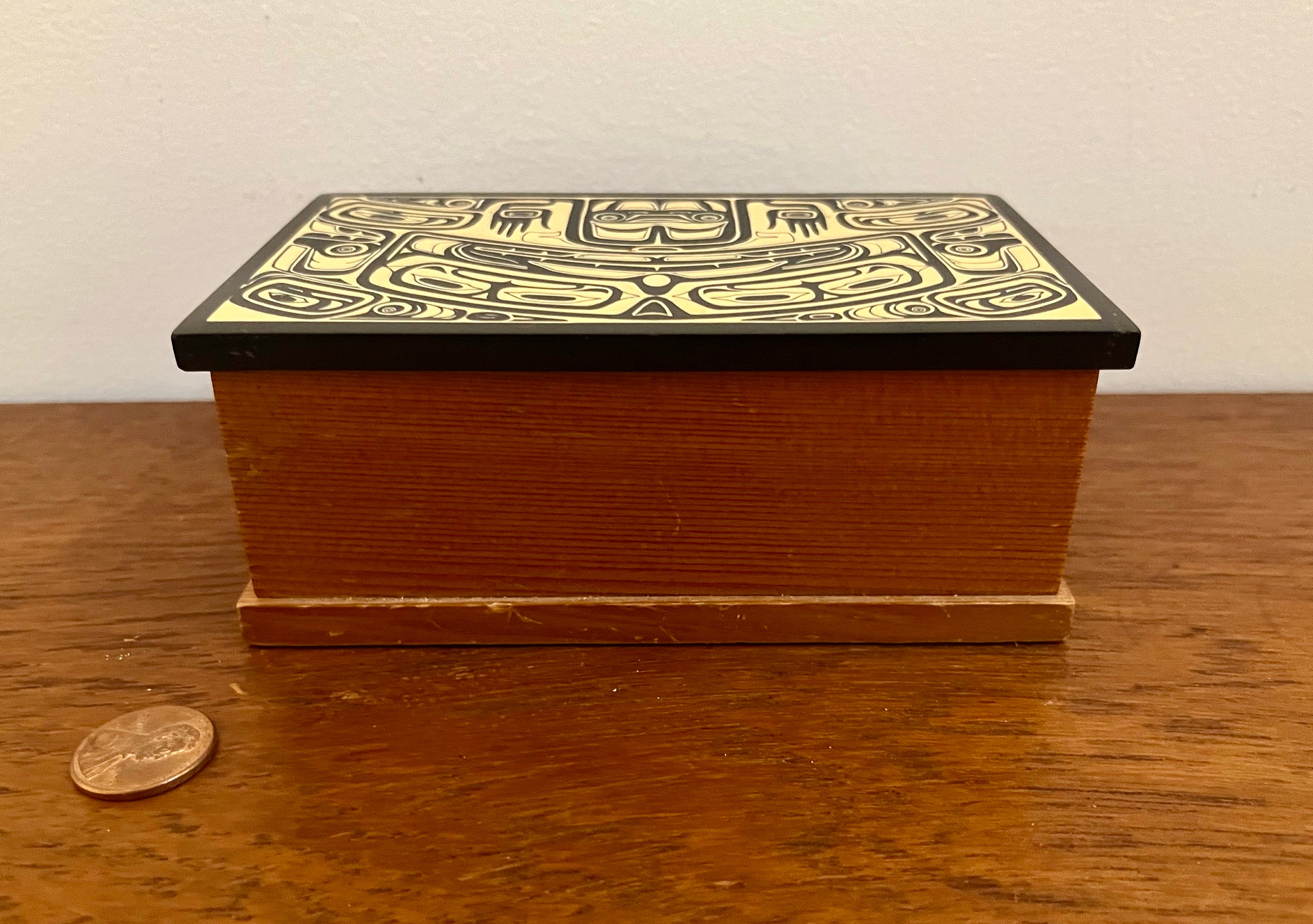 Haida Style Canadian Vintage Cedar Jewelry Box / Desk Box With Ebonized ...