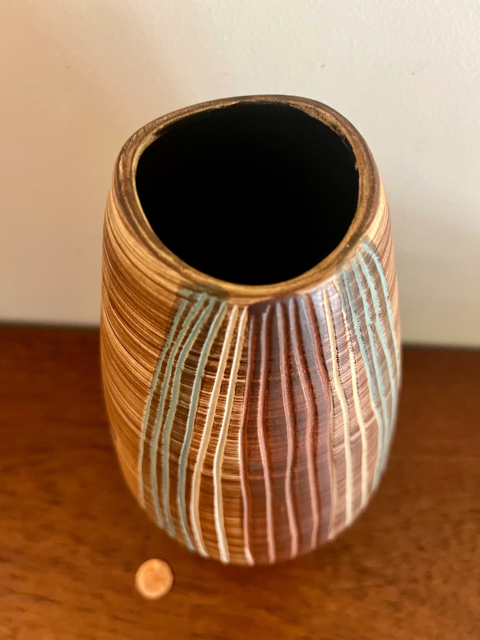 Mesa Ware Vintage German Umber, White and Blue Ceramic Vase With ...