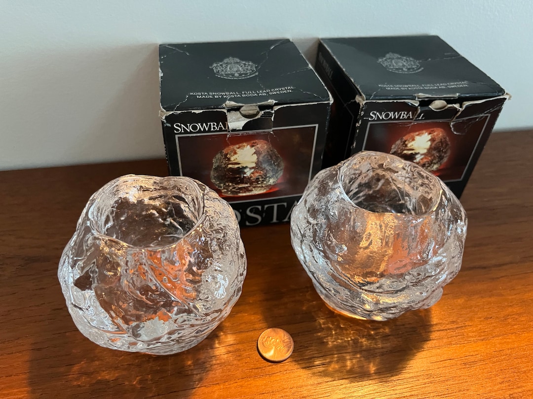 Kosta Boda Set of Two Vintage Glass Snowball Votive Candleholders in ...