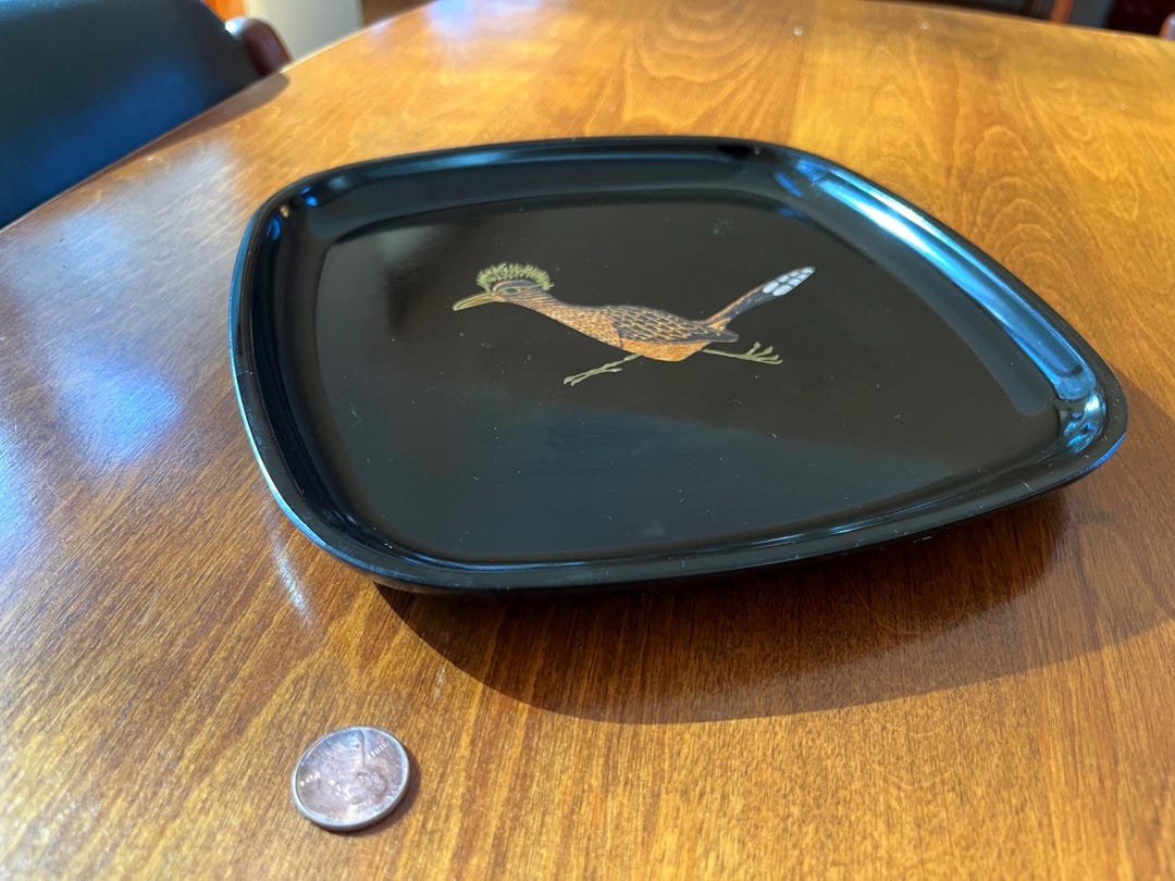 Couroc Vintage Roadrunner Motif 8.5” Square Serving Tray With Raised ...