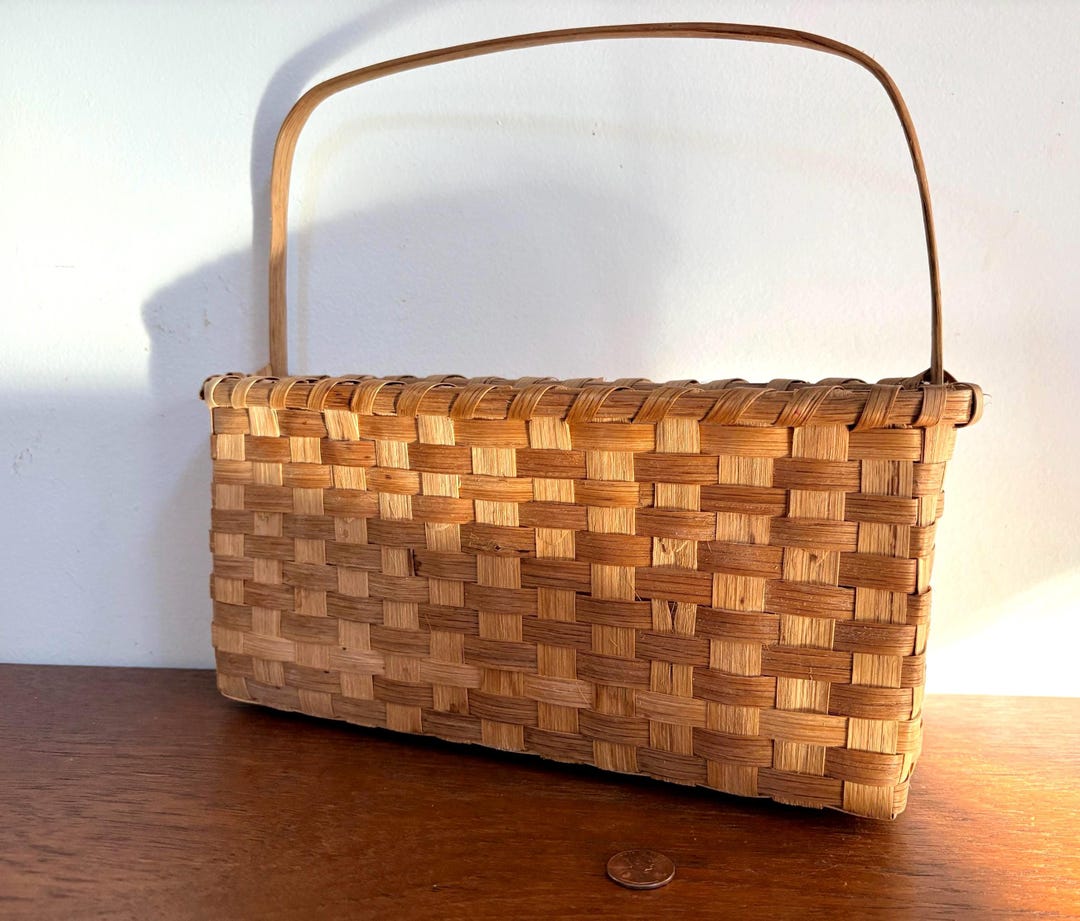 Vintage Handmade Rectangular Wall / Letter / Mail Woven Basket (11.25”l ...