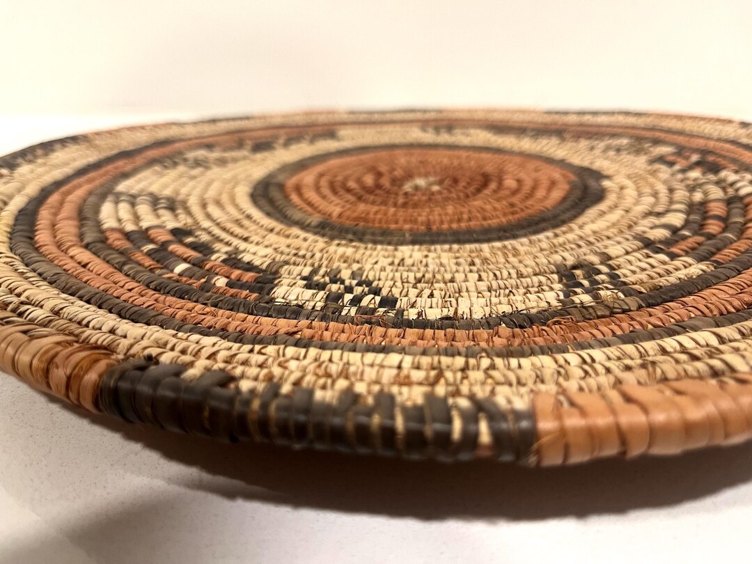 Hausa Nigerian Shallow Handwoven Flat Circular Grass Mat (~13” W) Wall ...