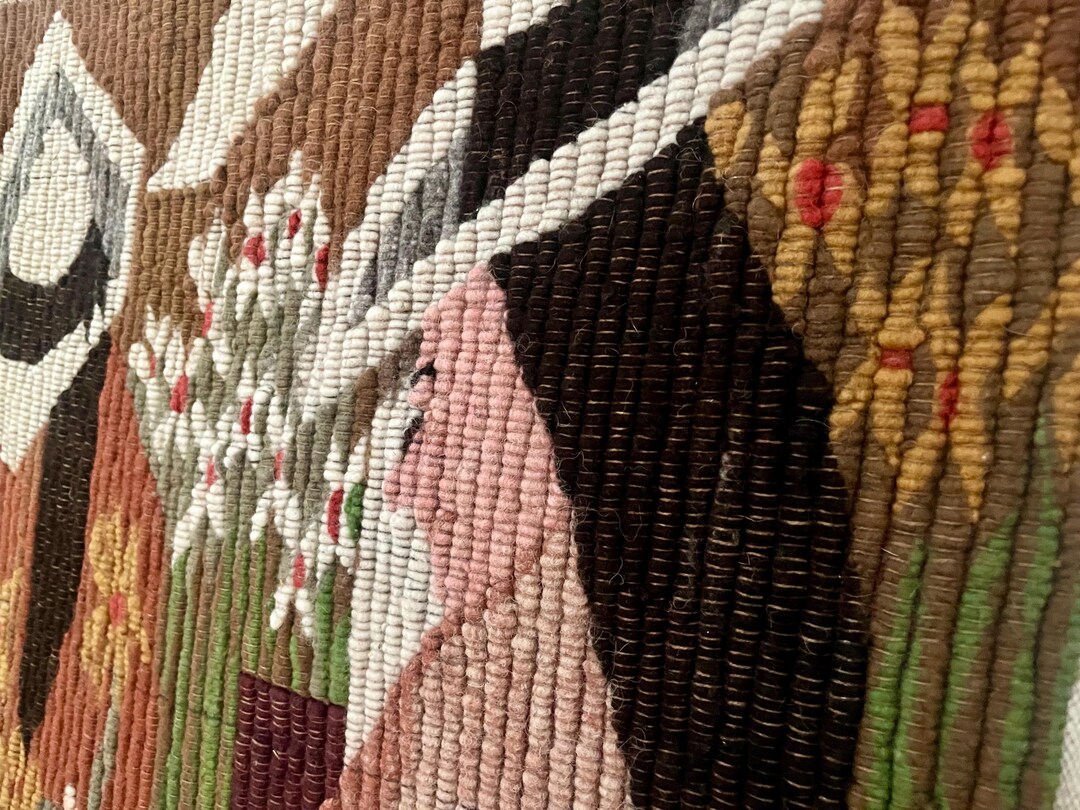 Peruvian Large Vintage Llama Wool Wall Hanging Tapestry Cubist Flower ...