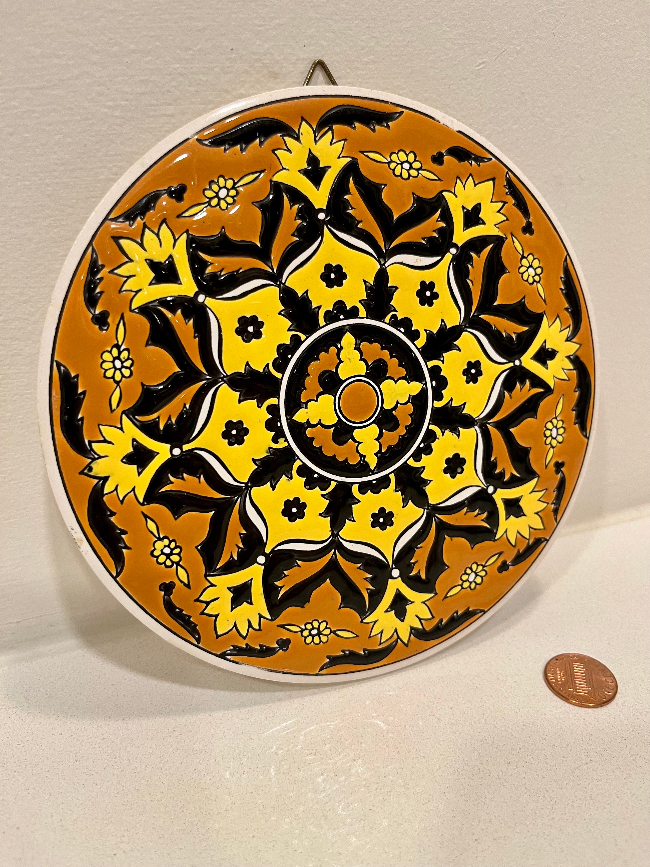 Rodos Keramik Vintage Greek Ceramic Wall Tile; Yellow, Orange, Blue ...