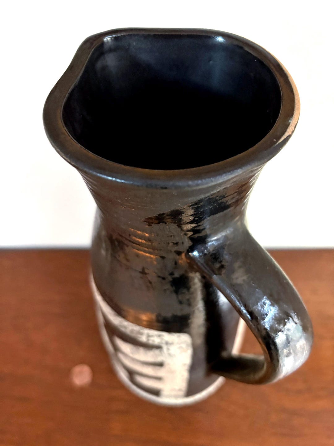 Lapid Black, Gray White Lava Glaze Ceramic Pitcher (12” H) - Abstract ...