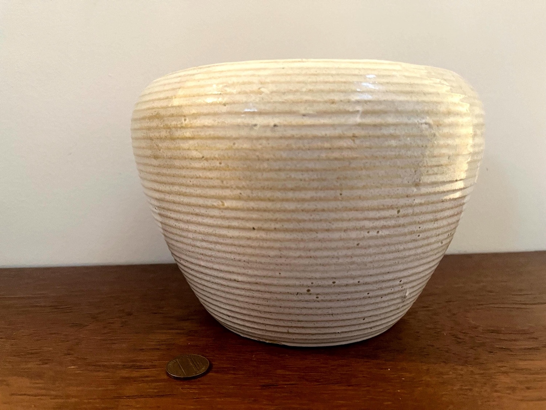 Zanesville (OH, USA) ‘homespun’ Ceramic Ribbed Bowl/planter/pot With ...