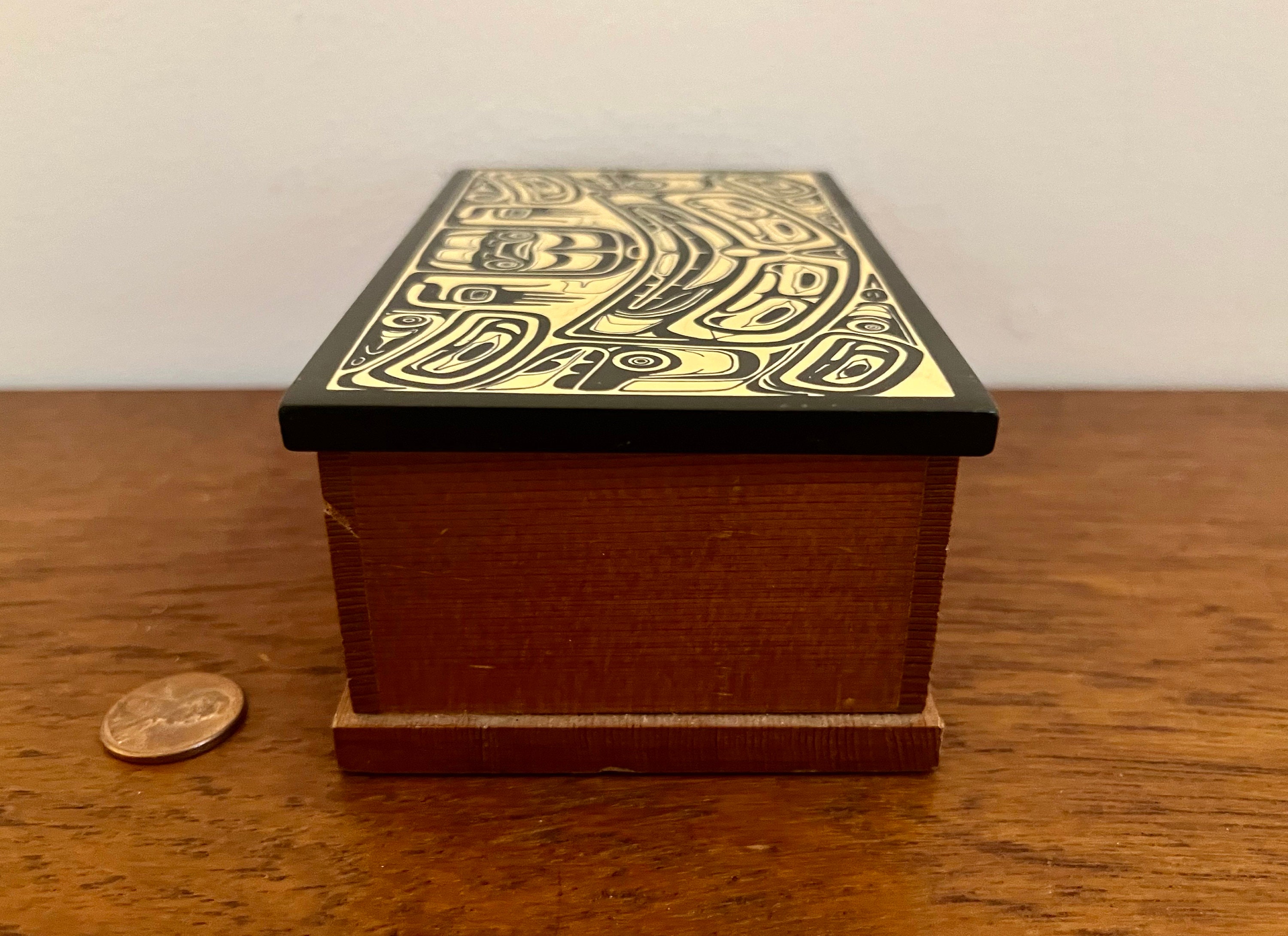 Haida Style Canadian Vintage Cedar Jewelry Box / Desk Box With Ebonized ...