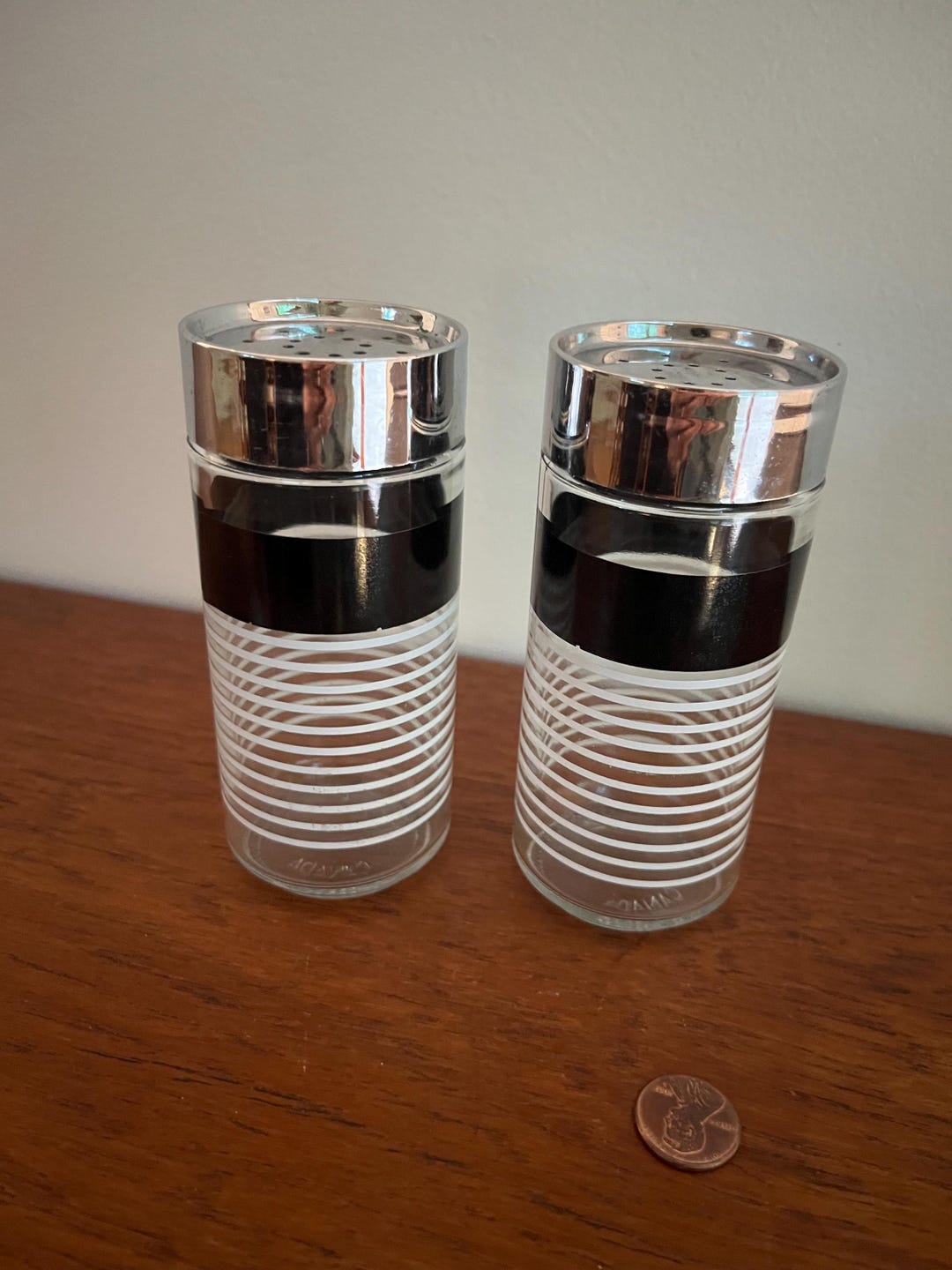 Libby Set of Vintage Glass Black and White Striped Salt and Pepper ...