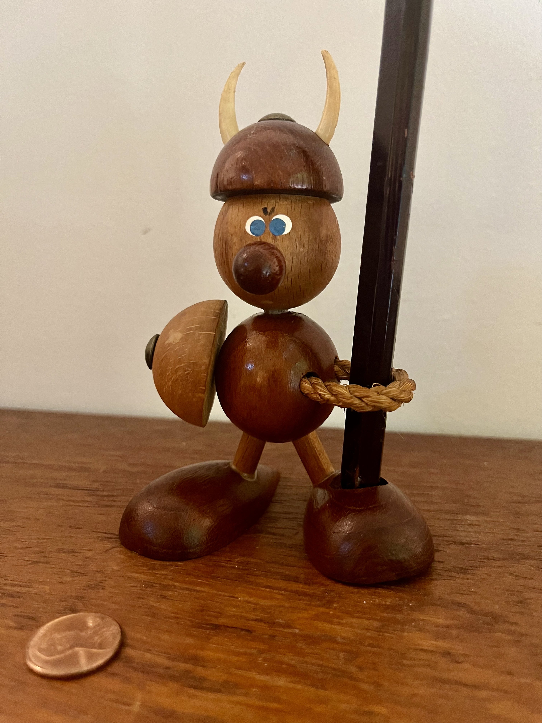 Danish Teak, Rope, & Metal Vintage Viking Figurine Pencil Holder in the ...