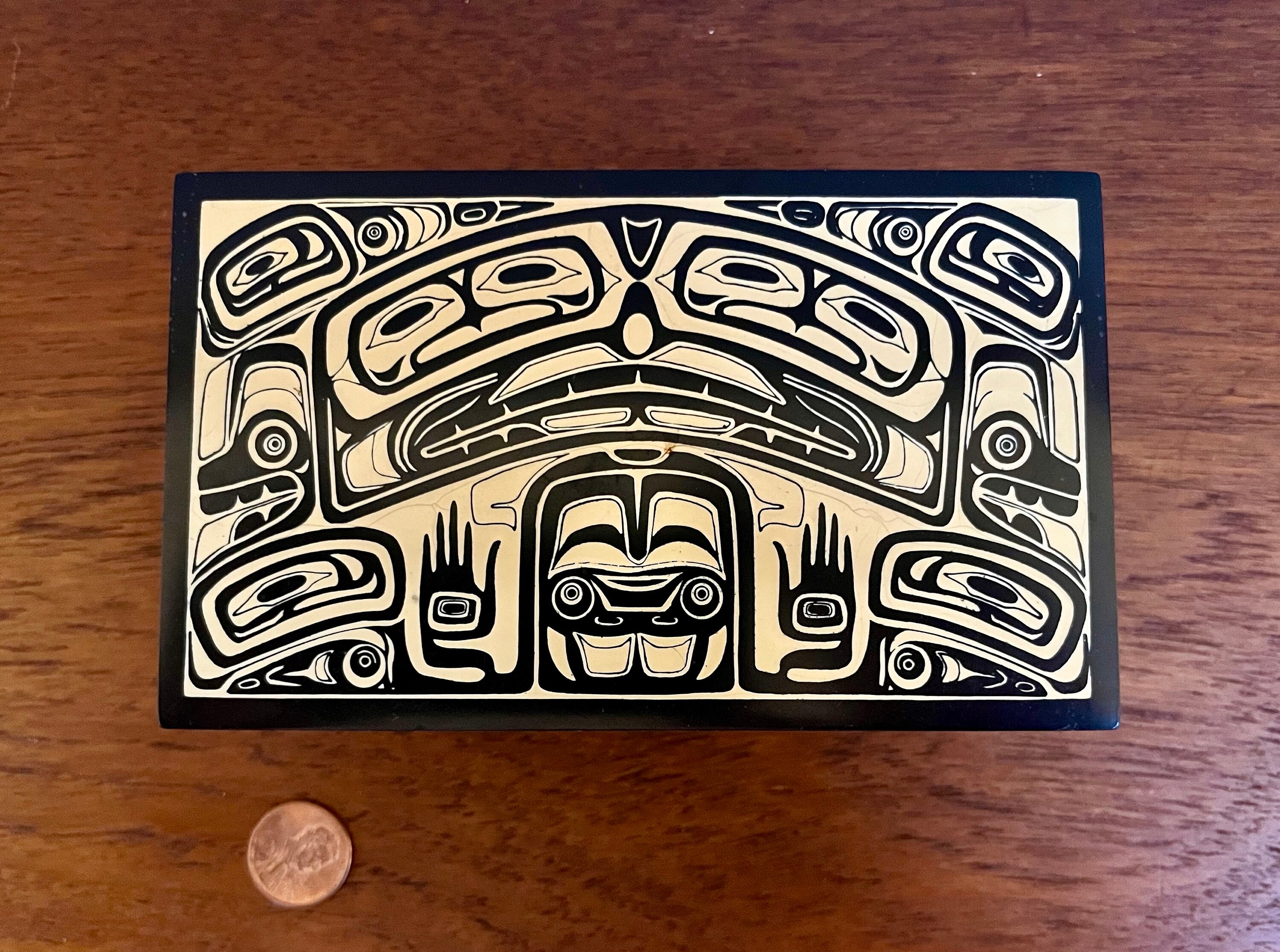 Haida Style Canadian Vintage Cedar Jewelry Box / Desk Box (5” L 3” W ...