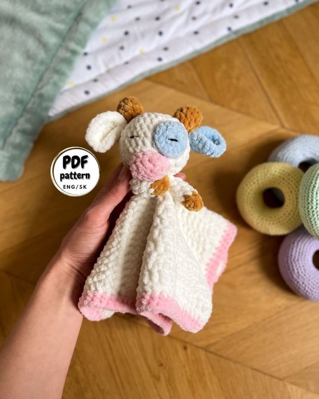 Crochet Cow Lovey, Crochet Baby Blanket Pattern, Crochet Lovey for Baby ...