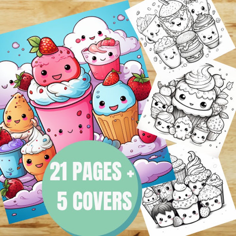 Printable Coloring Pages of Adorable Cute Kawaii Food, Printable Art ...