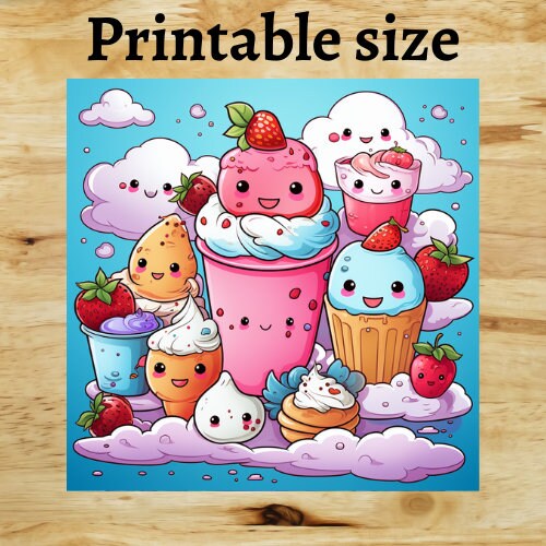 Printable Coloring Pages of Adorable Cute Kawaii Food, Printable Art ...