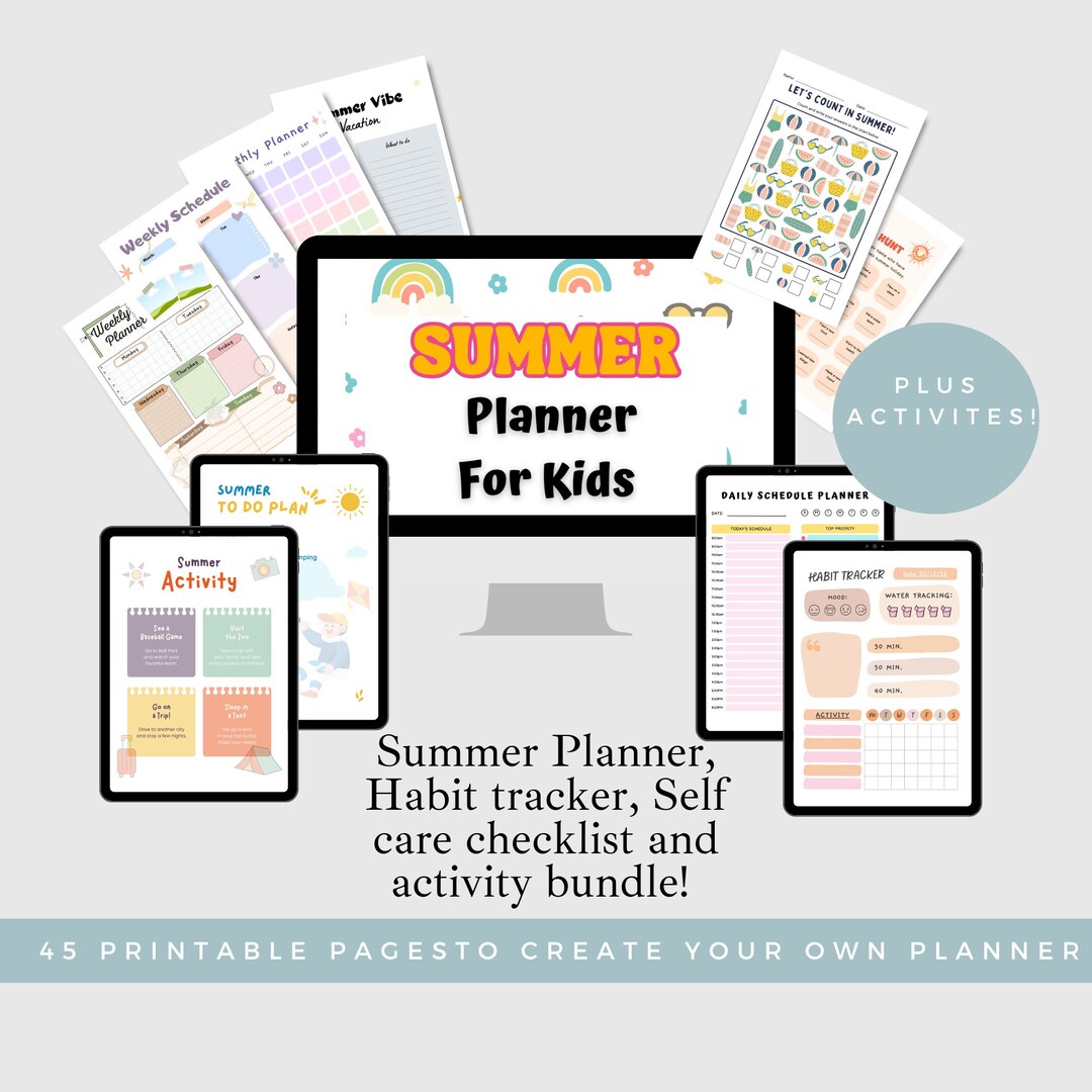 Summer Kids Planner, Customize, Habit Tracker, Self Care Checklist ...