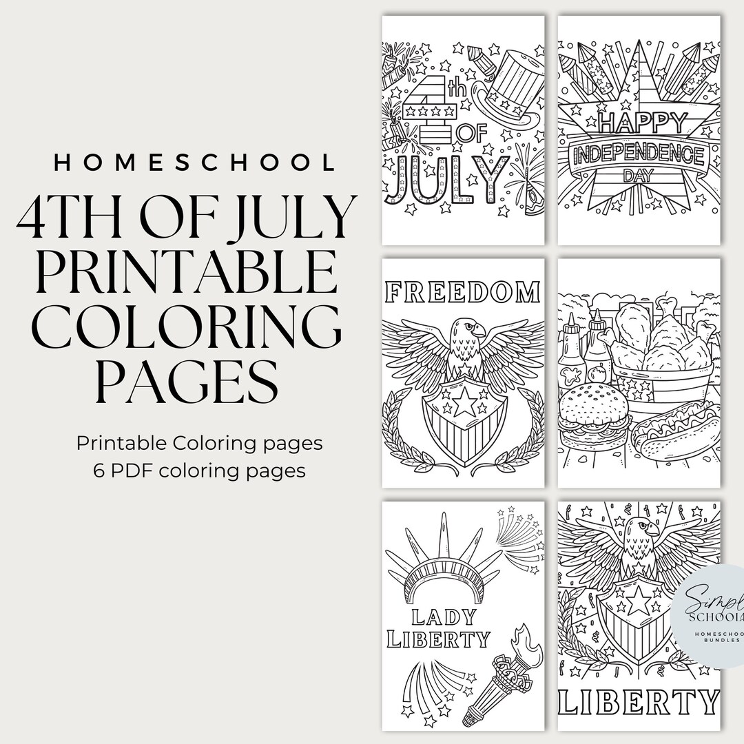 4th of July Coloring Page Set, Homeschool, Summer, Coloring, - Etsy