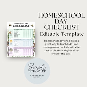 Homeschool Checklist Template, Kindergarten, 1st Grade, 2nd Grade, 3rd ...