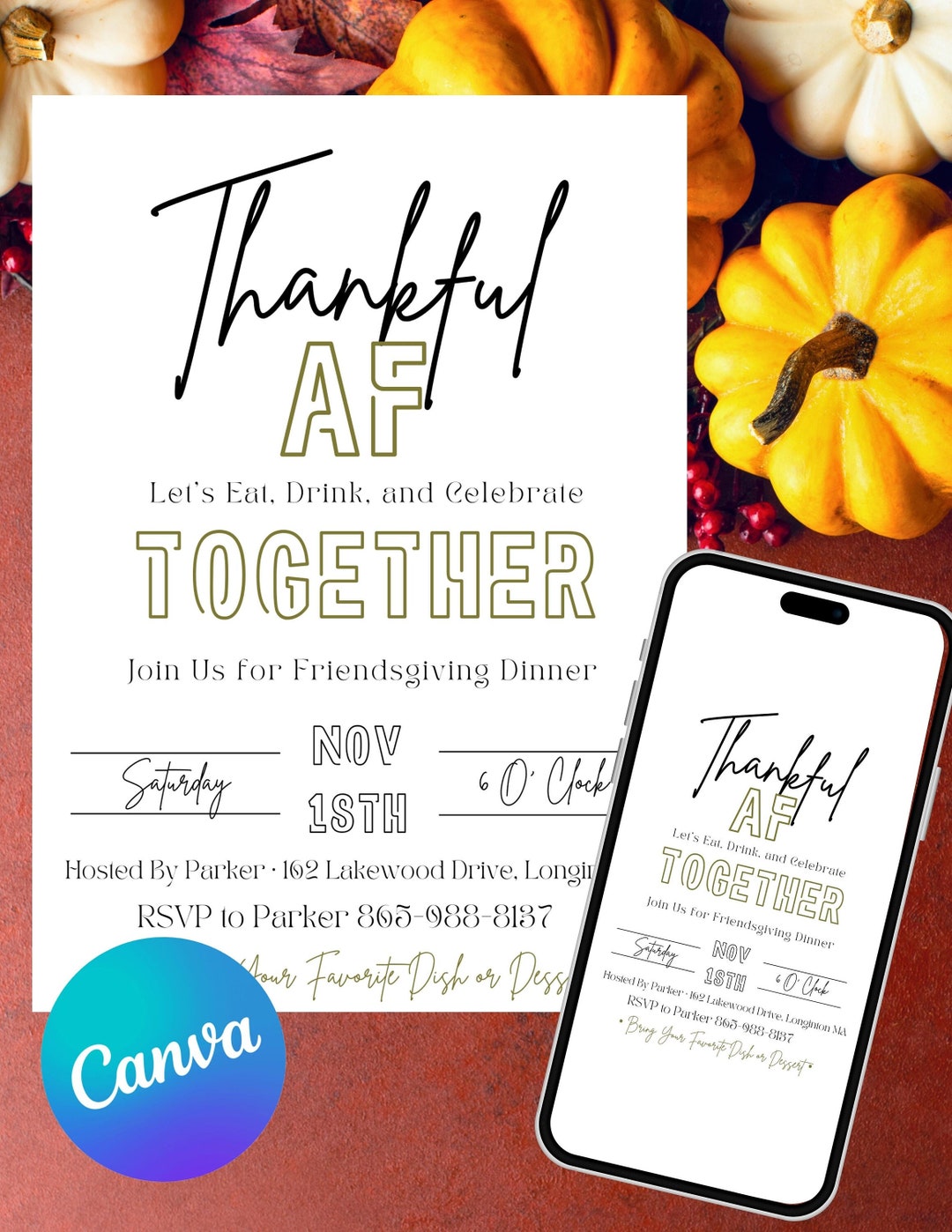 Thankful AF Friendsgiving Invitation Digital Invite - Etsy