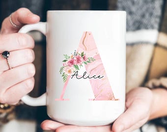 Name Mug, Initial Letter Mug, 15 Oz 11 Oz, Monogram Mug, Floral ...