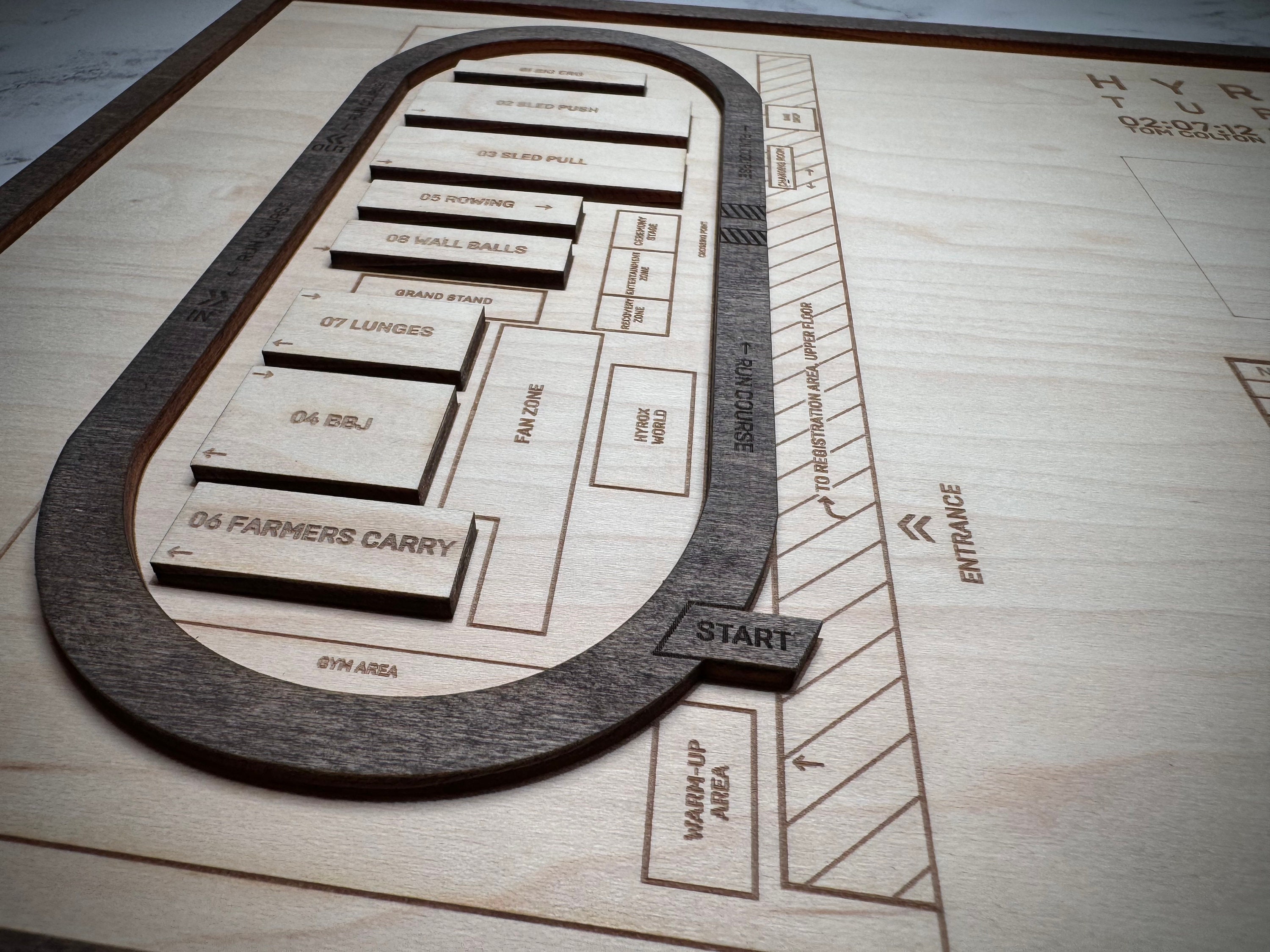 HYROX FRAME Custom Wooden Venue Map of Your Completed Hyrox Course With ...