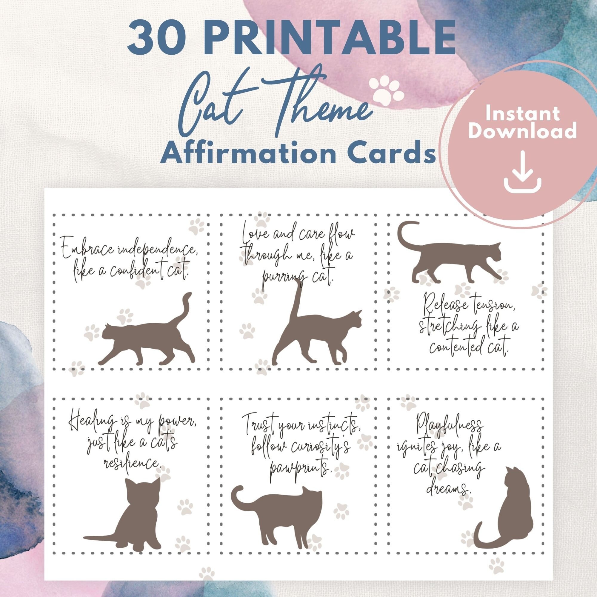 30 Printable Cats Affirmation Cards for Self Love, Gratitude, Self Care ...