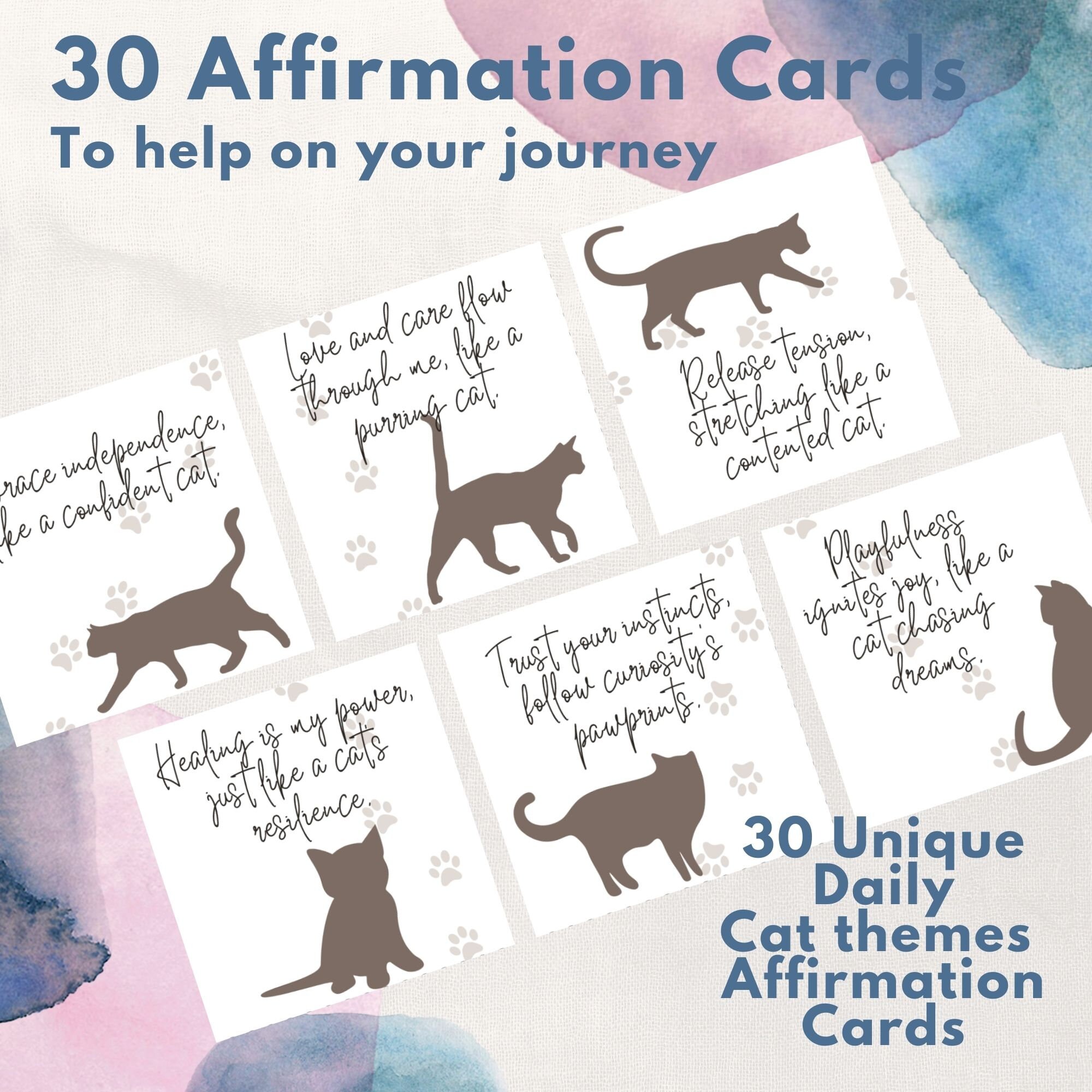 30 Printable Cats Affirmation Cards for Self Love, Gratitude, Self Care ...