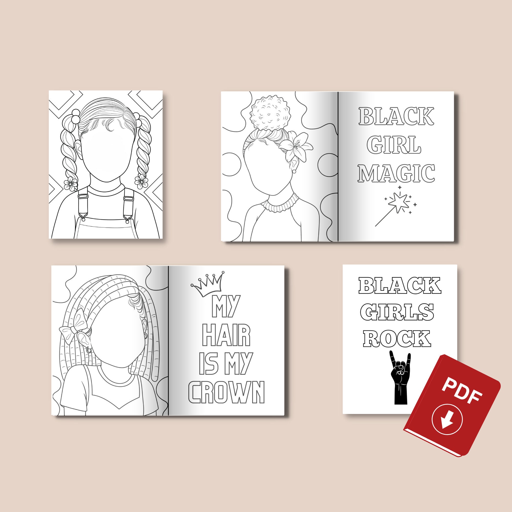 40 Premium Greyscale and B/W Black/afro Girl Coloring Book for Kids ...