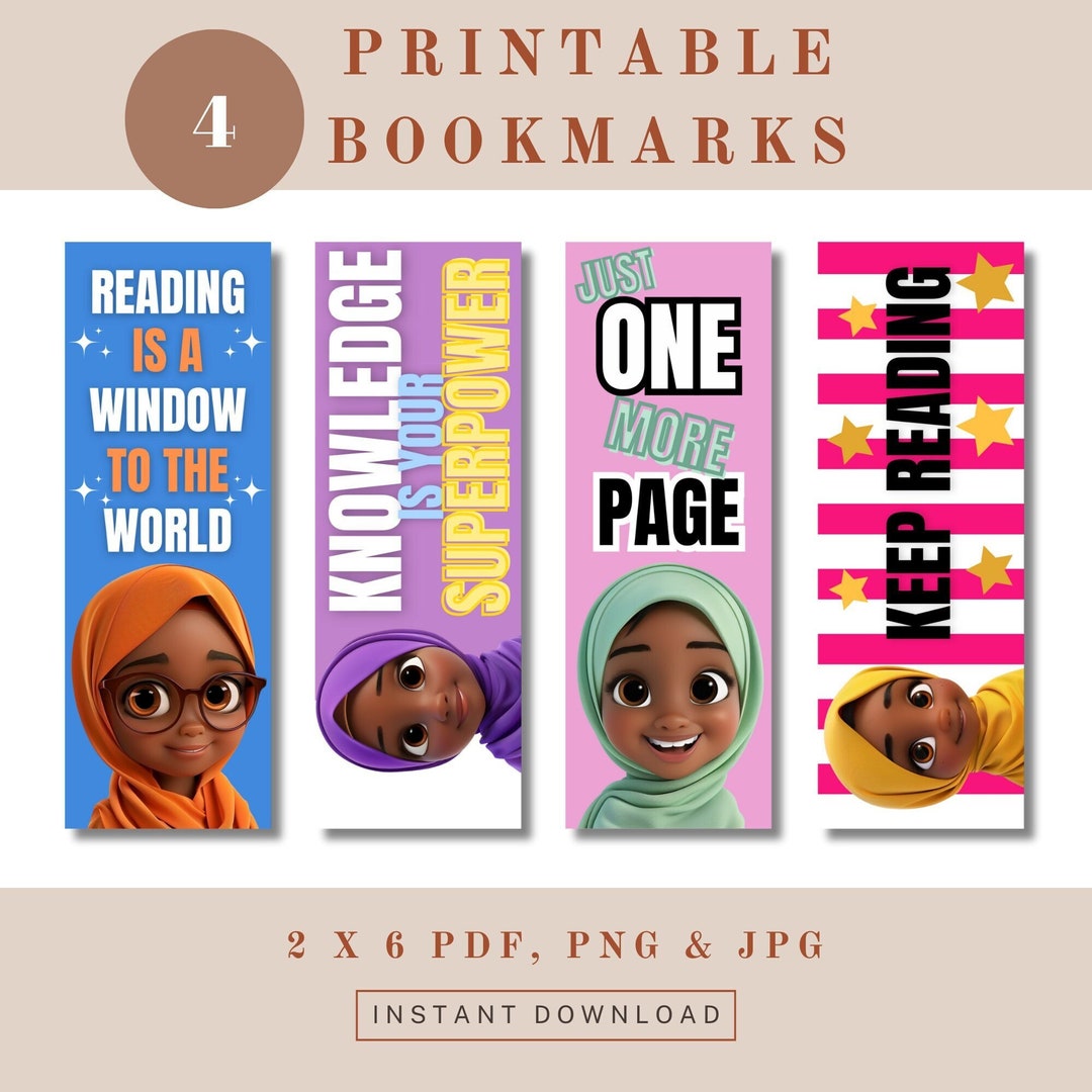 4 Pack Black/brown Girl Printable Bookmark Set Ready to Print Positive ...