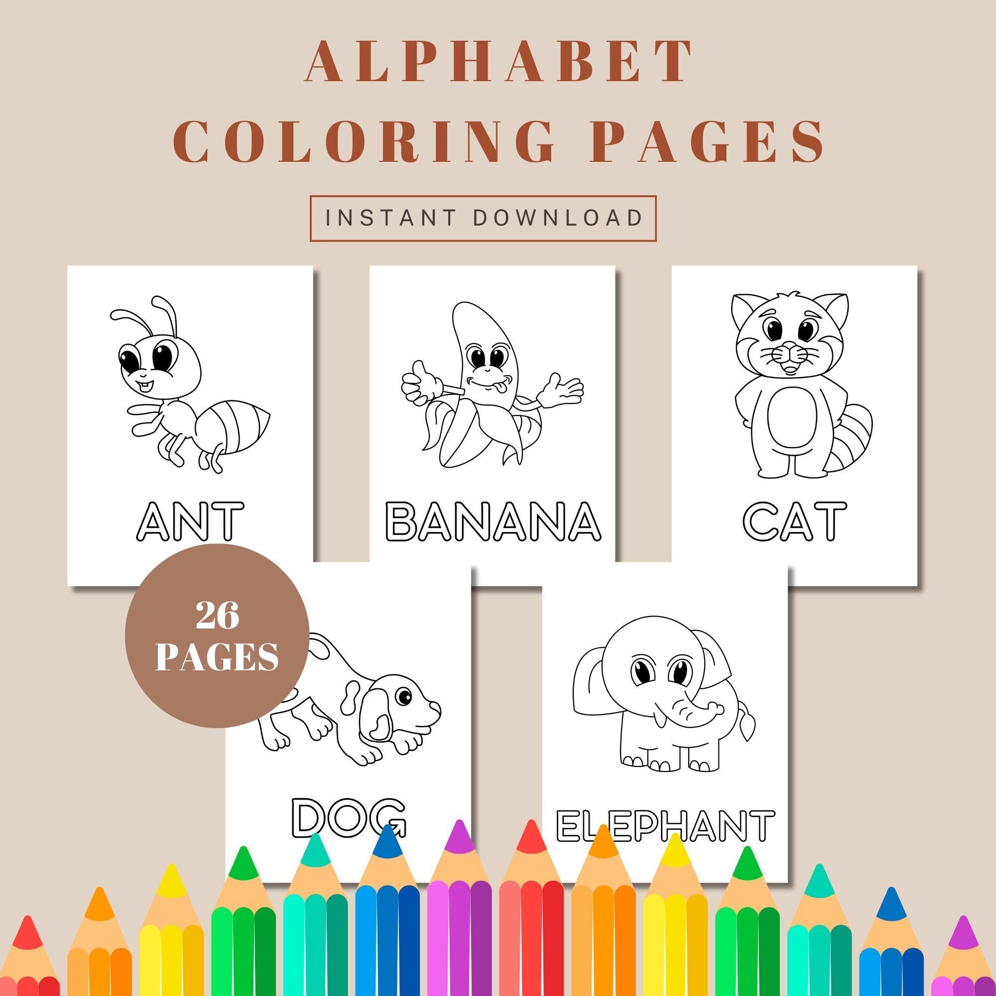 26 Page PDF and PNG Printable Coloring Book for Preschool and ...