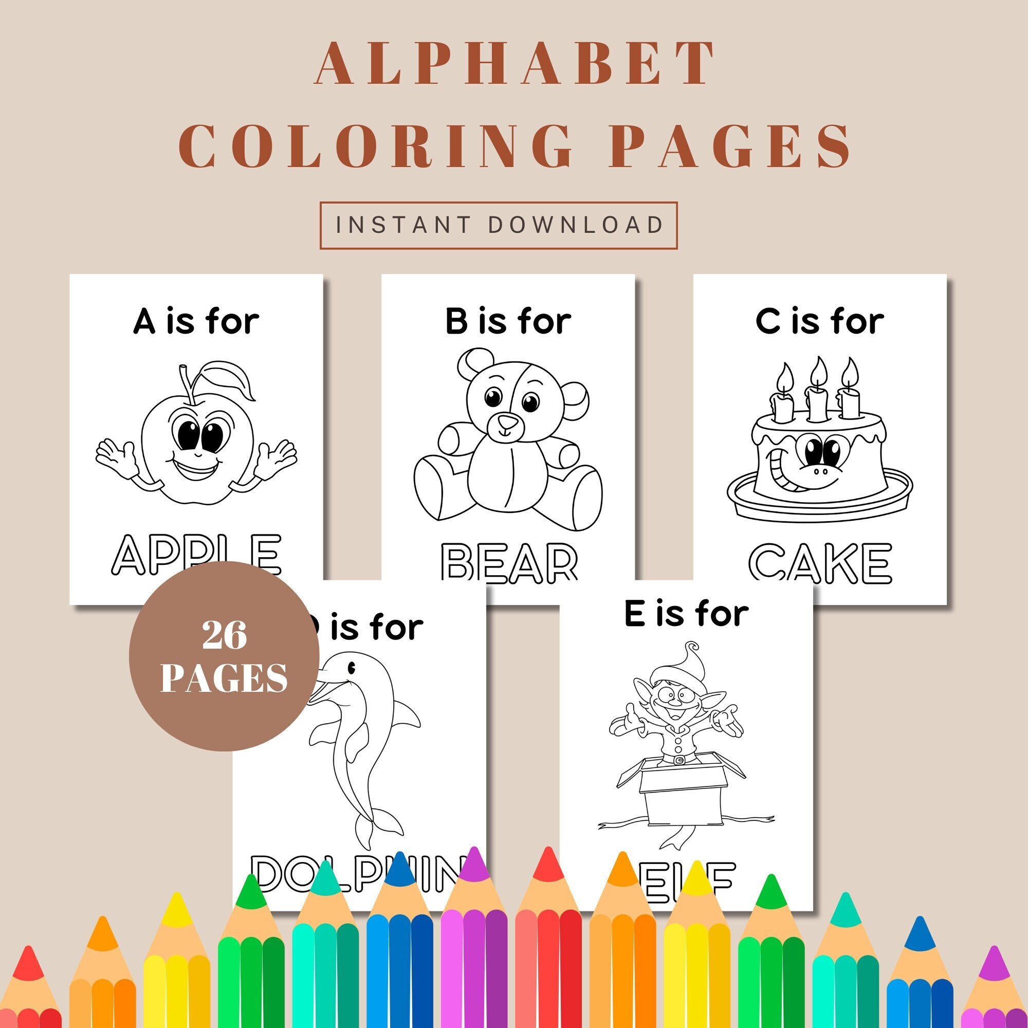 26 Page PDF and PNG Printable Coloring Book for Preschool and ...