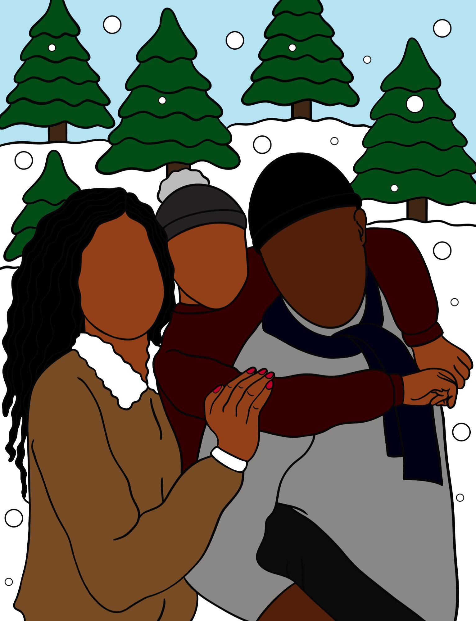 Black Family Christmas Coloring Pages Printable PDF, African American ...