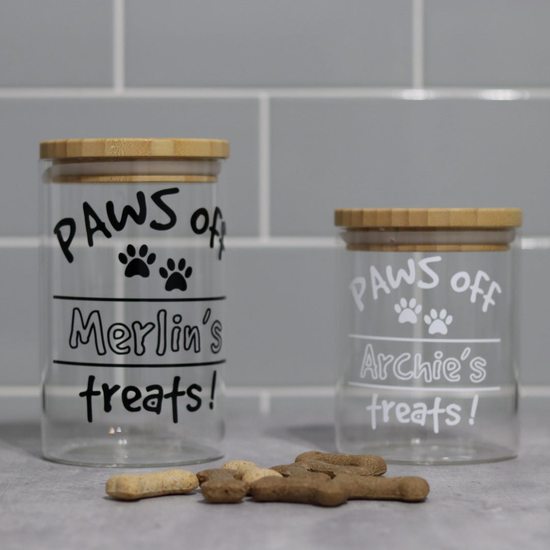 Personalised Dog Jar – Custom Glass Canister With Bamboo Lid for Pup ...
