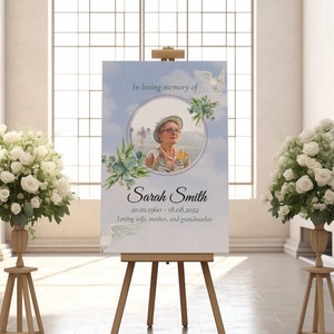 Memorial Service Sign, Digital Template Funeral Poster, Funeral Welcome ...