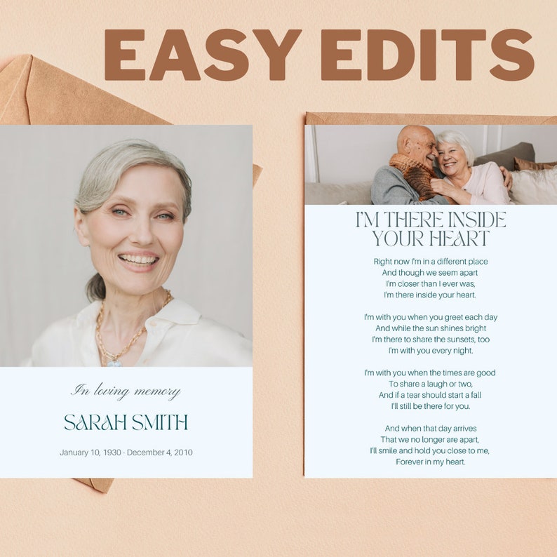 Funeral Prayer Card Template Digital Funeral Program - Etsy