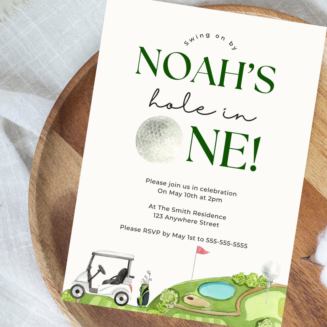 Hole in One Golf Theme First Birthday Party Invitation, Digital ...